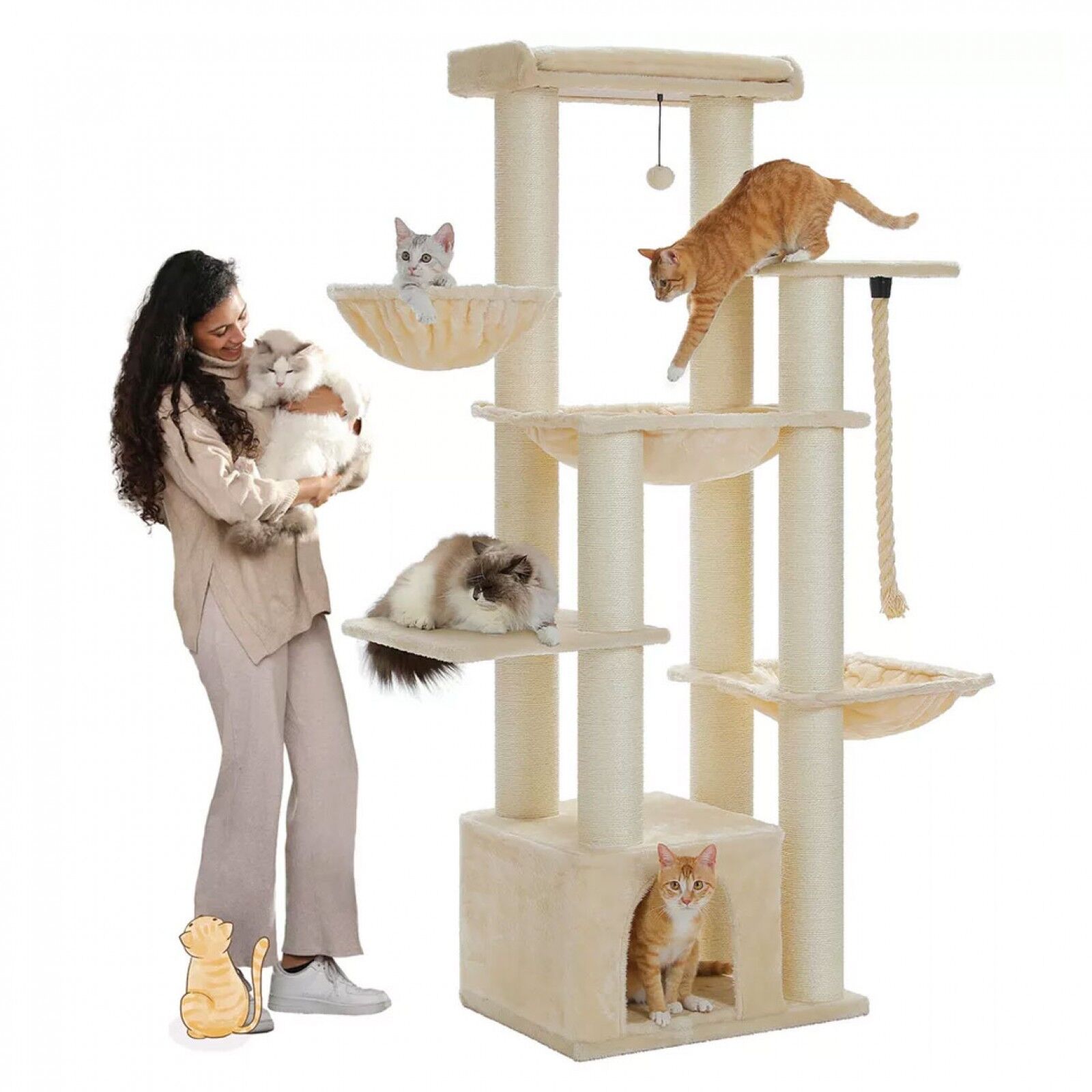 XXL Cat Tree for Large Cats with Two Hammocks