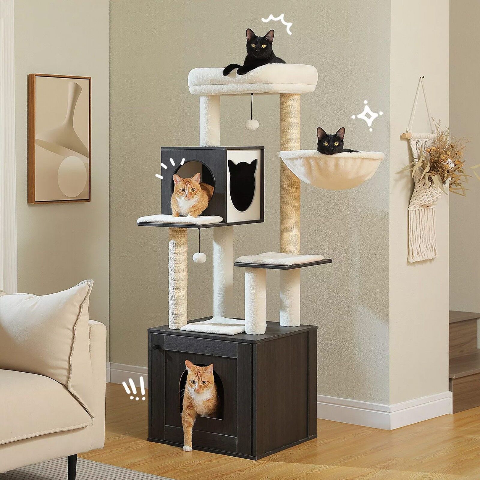 Fancy Cat Litter Tray Tree with Hammock