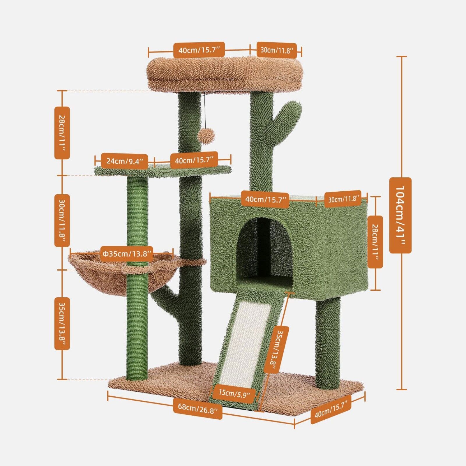 Cactus-Themed Cat Tree with Large Perch & House