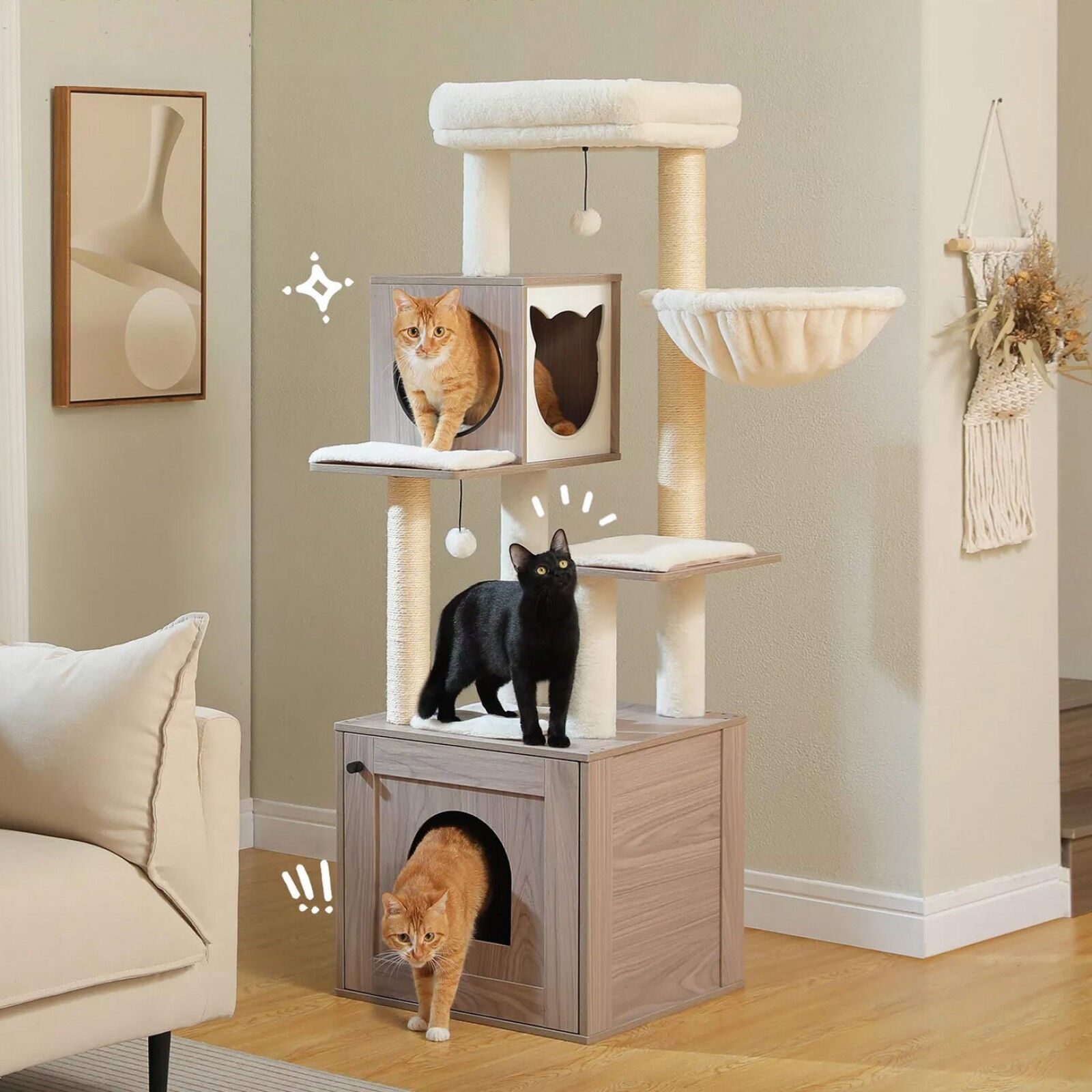 Fancy Cat Litter Tray Tree with Hammock