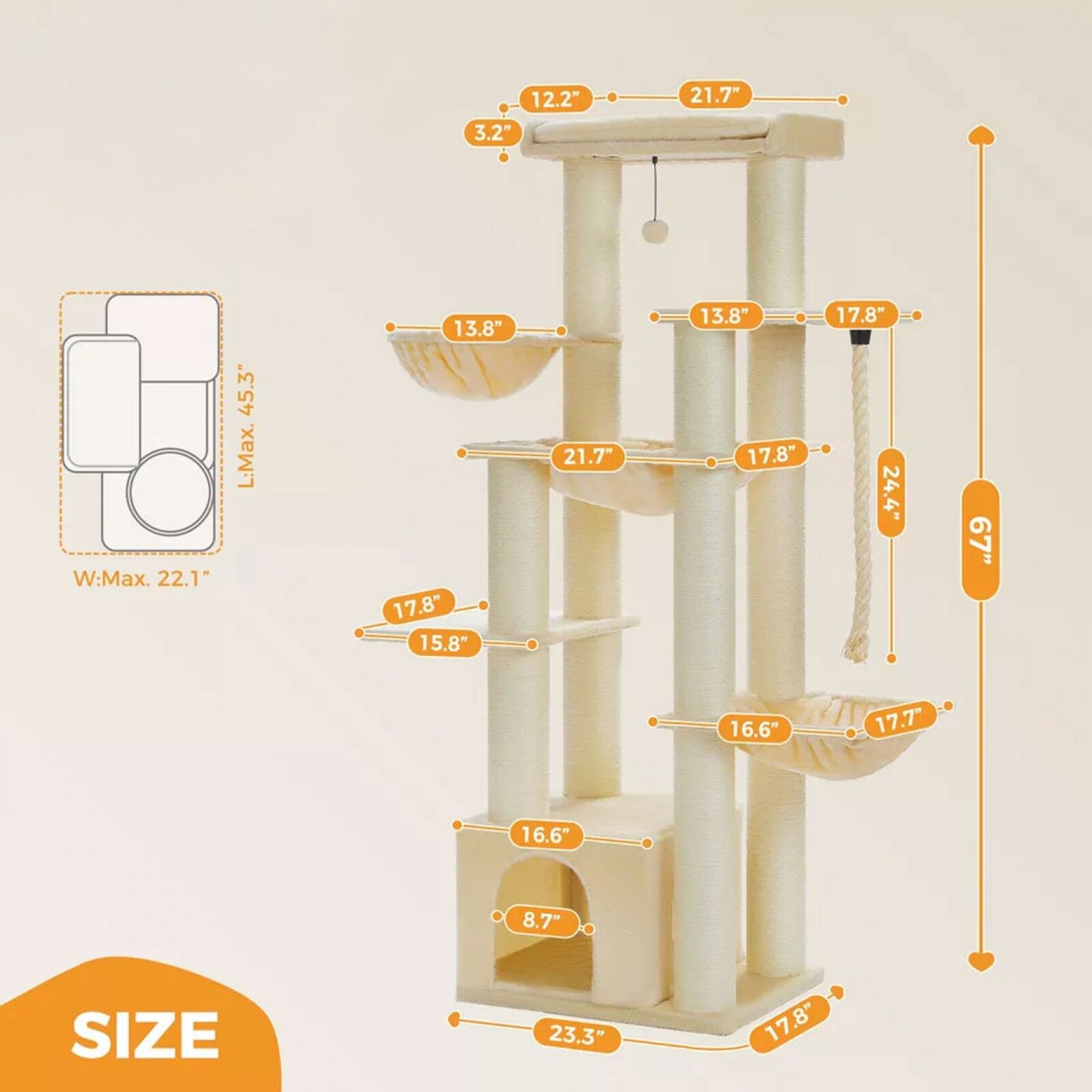 XXL Cat Tree for Large Cats with Two Hammocks