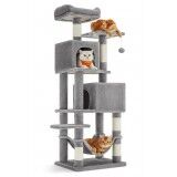 Plush Cat Tree with Hammock and Two Condos