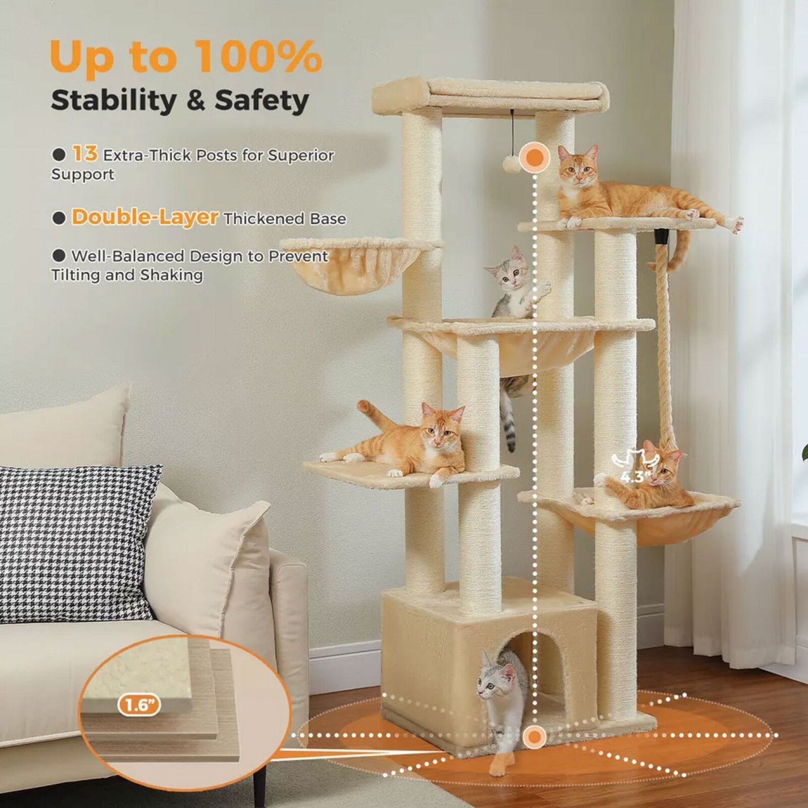 XXL Cat Tree for Large Cats with Two Hammocks