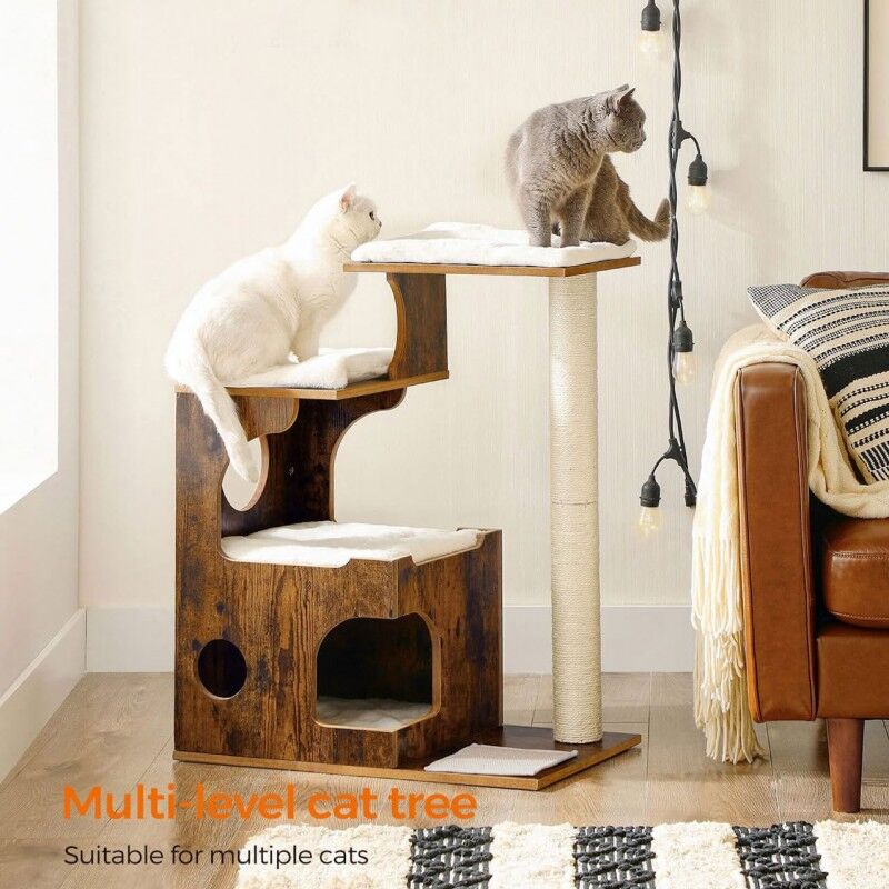 Small Modern Design Cat Tree with Hideaway & Perch