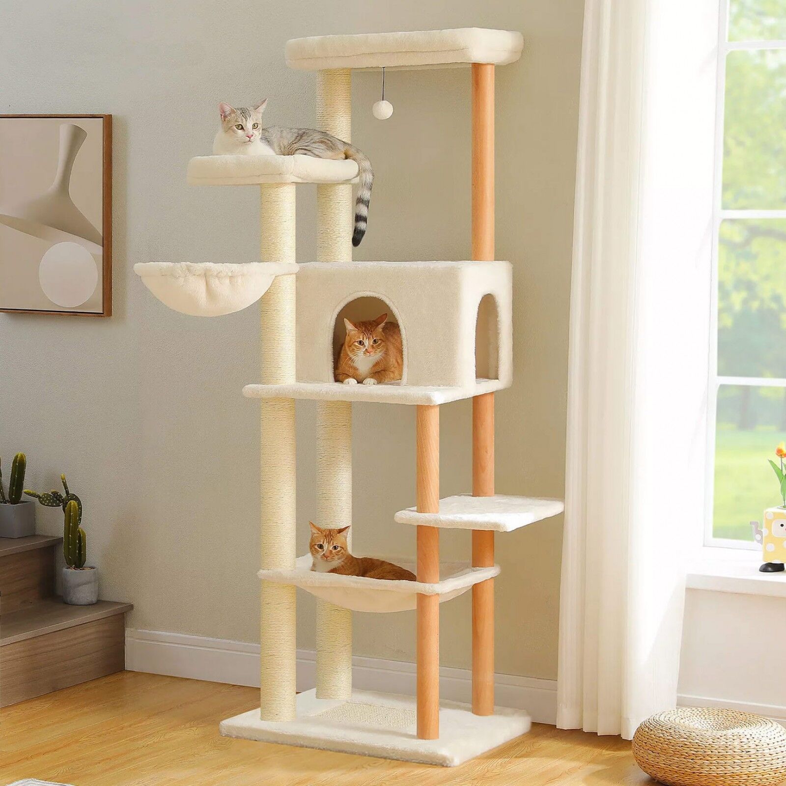 Unique Cat Tree for Large Cats with Natural Wood Posts