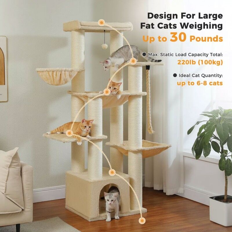 XXL Cat Tree for Large Cats with Two Hammocks